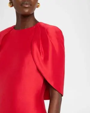 Badgley Mischka Cape-sleeve Bodycon Midi Dress - Red