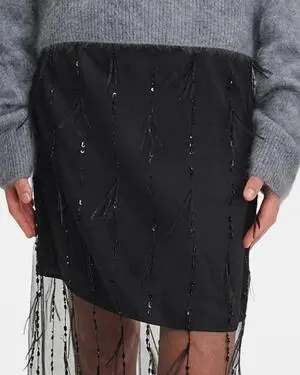 Rag & Bone Geena Feather-trim Organza Skirt - Black