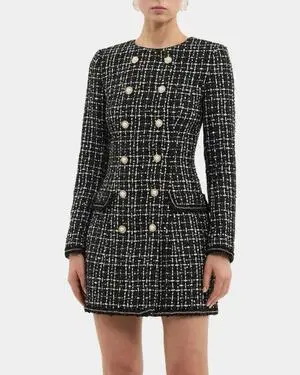 Rebecca Vallance Meringue Double-breasted Tweed Blazer Mini Dress - Black