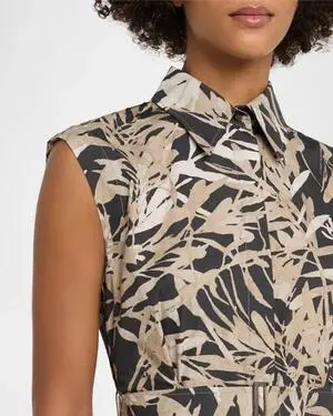 Brunello Cucinelli Sleeveless Herbarium-print Cotton Belted Mini Shirtdress - Gray