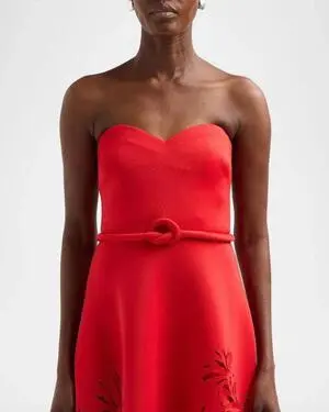 Badgley Mischka Cutout Strapless Sweetheart Midi Dress Red