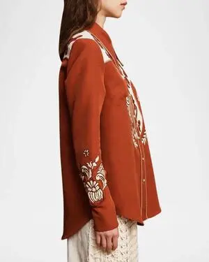 ALEMAIS Duke Embroidered Button-front Shirt - Rust
