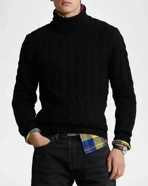 Polo Ralph Lauren Apos;s Cable Knit Turtleneck Sweater - Black