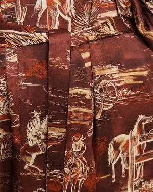 ALEMAIS Ezra Western Toile Silk Maxi Shirtdress - Chocolate
