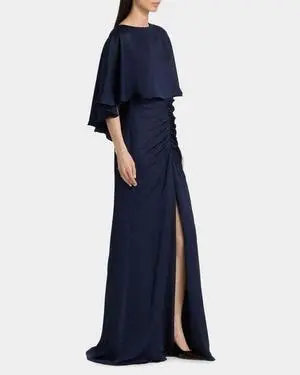 Amsale Capelet Ruched Gown