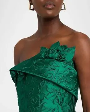Badgley Mischka Strapless Floral Jacquard Trumpet Gown