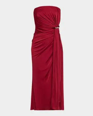 Halston Nadia Strapless Draped Jersey Midi Dress