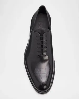 FERRAGAMO Apos;s Angiolo Croc-embossed Leather Oxfords - Nero