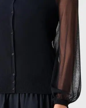 Akris Sheer Knit Crewneck Cardigan - Black