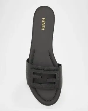 Fendi Ff Leather Flat Sandals - Nero