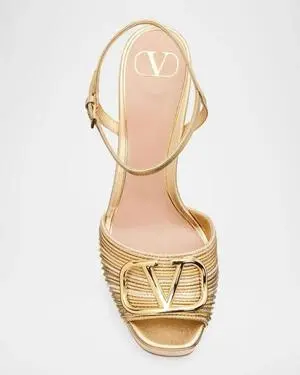 Valentino Garavani 115mm Vlogo Signature Cornely Metallic Leather Platform Sandals - Multicolor