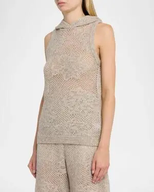 Brunello Cucinelli Dazzling Water Lillies Knit Hooded Vest