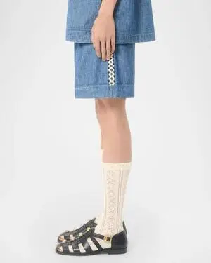 Valentino Garavani Apos;s Crochet-trim Denim Shorts - Medium Blu