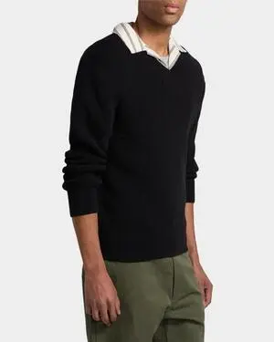 Vince Apos;s Rib-knit Cotton-blend V-neck Sweater - Black