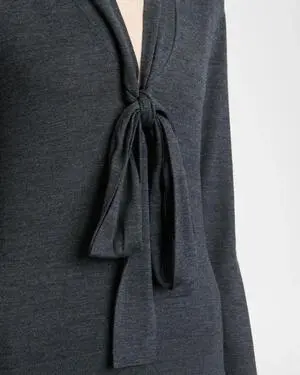 Dolce & Gabbana Bow V-neck Wool Jersey Long-sleeve Top