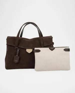 FRANZI Virginia Soft Suede Day Bag - Ebony