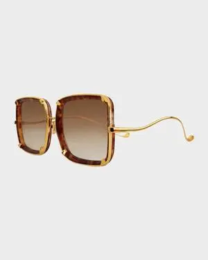 Anna-Karin Karlsson White Moon 24k Gold-plated & Acetate Square Sunglasses - Maple Tortoise