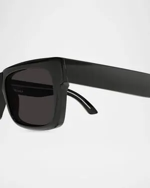 Balenciaga Apos;s Acetate And Nylon Bridge-logo Rectangle Sunglasses - Grey