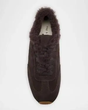 Rag & Bone Retro Runner Suede Shearling-lined Low-top Sneakers - Dark Choco