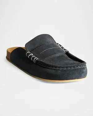 JW Anderson Apos;s Stitched Suede Loafer Mules - Midnight