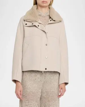 Brunello Cucinelli Wool-cashmere Coat With Lamb Shearling Collar