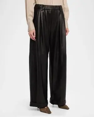 Brunello Cucinelli Glove Leather Wide-leg Pants