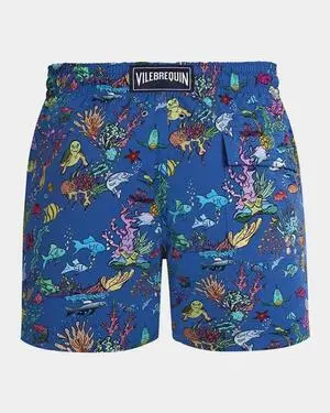 Vilebrequin Apos;s Stretch Aquarium-print Swim Trunks - Blue Multi