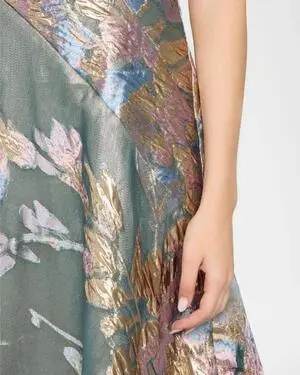 Rene Ruiz Collection Illusion Tulle & Fil Coupe Draped Gown - Slate Mult