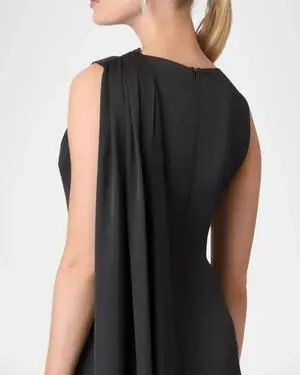 Shoshanna Draped Satin Charmeuse Column Gown - Jet