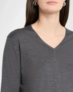 THE ROW Pruce Wool-silk Long-sleeve Top - Medium Gre
