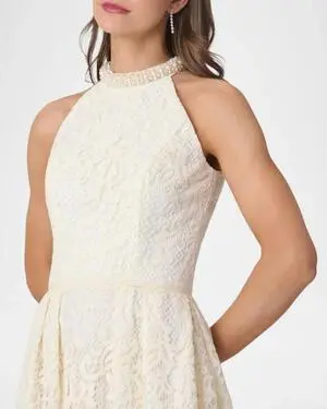 Shoshanna Cooper Lace Embellished-neck Mini Dress