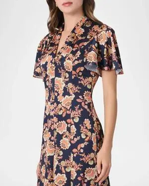 Shoshanna Cinnie Floral Slip Midi Shirtdress