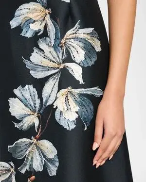 Rickie Freeman For Teri Jon Beaded Floral Mikado A-line Gown - Black Multi