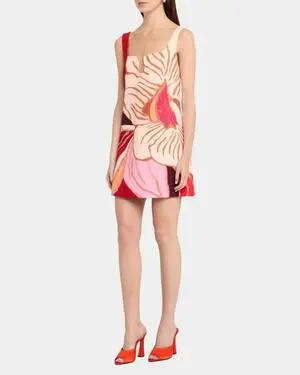 Acler Femme Fatale Llewellyn Floral Linen-blend Mini Dress - Rouge Eclipse