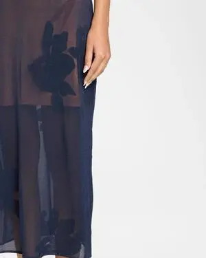 JASON WU Sleeveless Floral Sheer Knit Backless Midi Dress