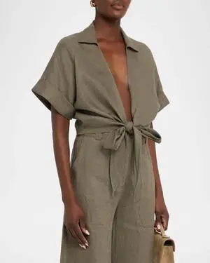 JBQ Chiara Tie-front Linen Top