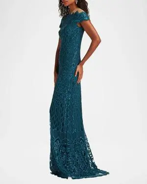 Tadashi Shoji Illusion Sequin Column Gown