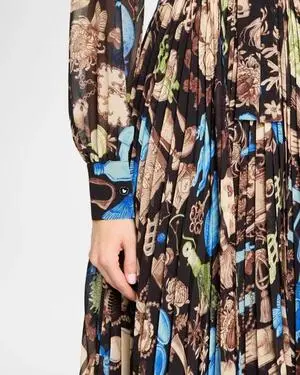 JASON WU Tie-neck Pleated Chiffon Long-sleeve Midi Dress