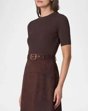 Shoshanna Mimi A-line Mixed Media Midi Dress - Chocolate