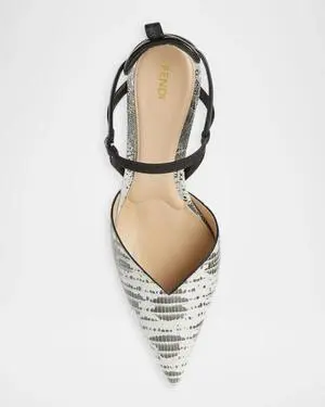 Fendi Very Colibri 55mm Snake-embossed Slingback Pumps - Pergamena