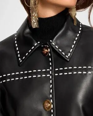 Ramy Brook Mira Topstitched Leather Jacket - Black