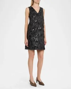 Brunello Cucinelli Animalier Sequin V-neck Mini Dress