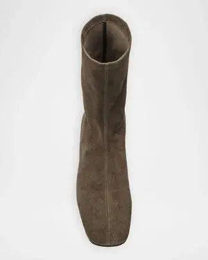 THE ROW Cindy Stretch Suede Flat Ankle Boots - Medium Bro