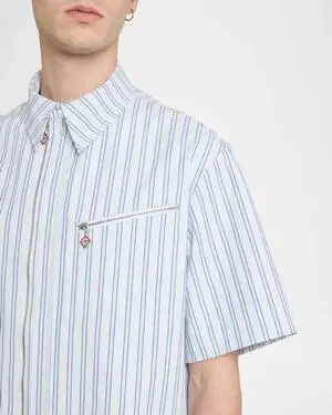 Casablanca Apos;s Stripe Full-zip Short-sleeve Shirt - Blue
