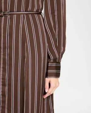 JASON WU Striped Satin Long-sleeve Belted Midi Shirtdress - Brown Mult