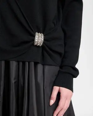 Valentino Garavani Crystal Embroidered Wrap Sweater - Nero
