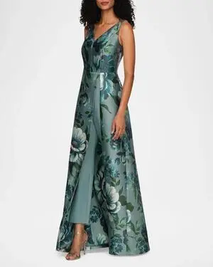 KAY UNGER Isabelle Floral-print Walk-thru Jumpsuit - Iceberg