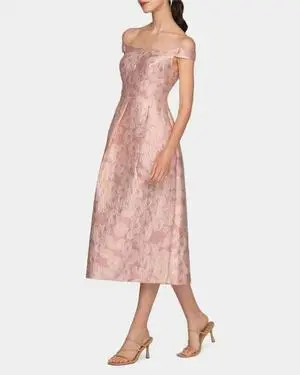 KAY UNGER Alina Floral Jacquard Tea-length Cocktail Dress - Pink Multi