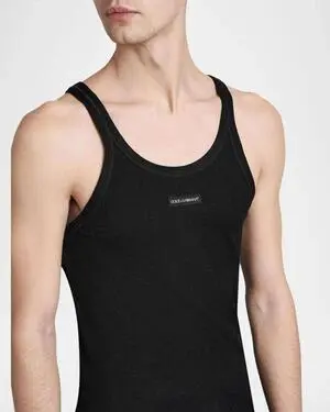 Dolce & Gabbana Apos;s Etichetta Rib Jersey Cotton Tank Top - Nero