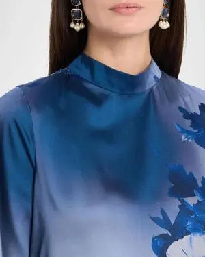 Rickie Freeman For Teri Jon Floral-print Twill Midi Dress - Slate Mult